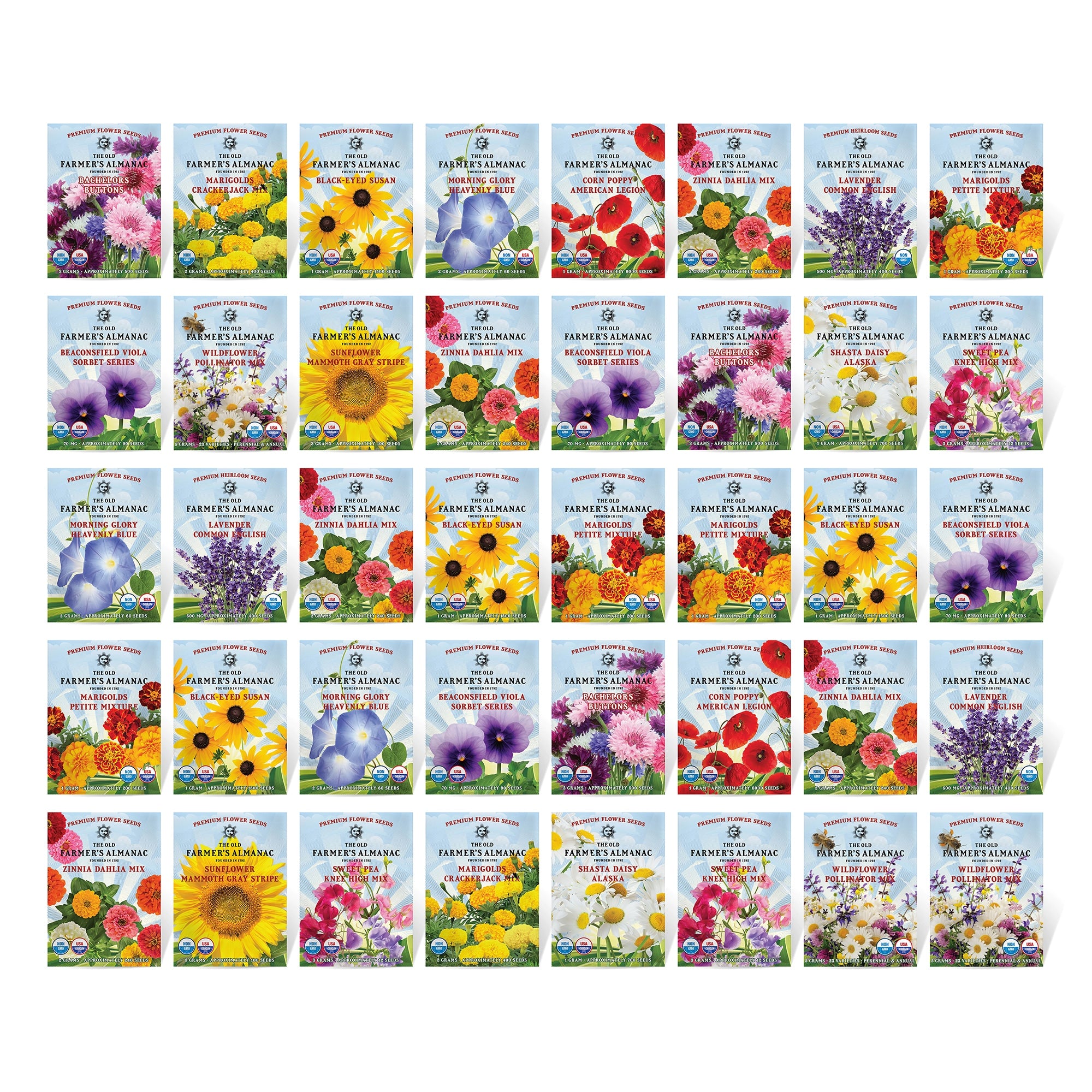 The Old Farmer's Almanac Premium Flower Seed Variety Pack - 40 Seed Pa ...